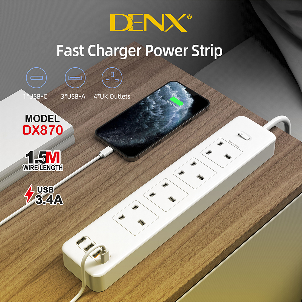 DX870 - UK Power Socket (4 SOCKET+3 USB+1PD)